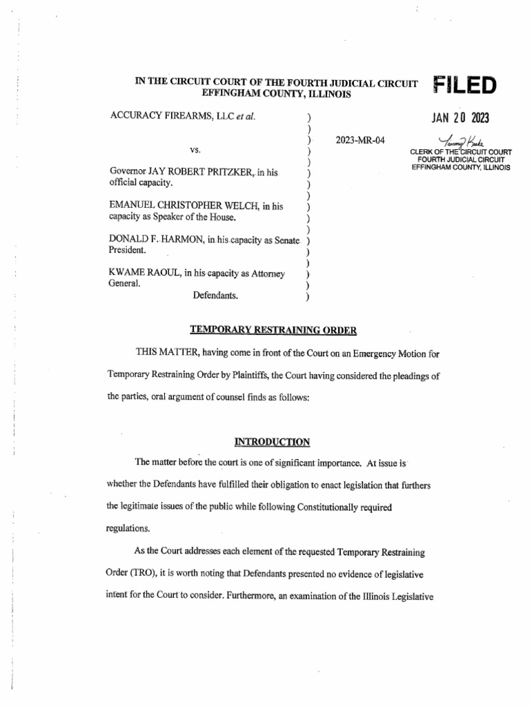 Temporary Restraining Order On Illinois Gun Ban | PDF