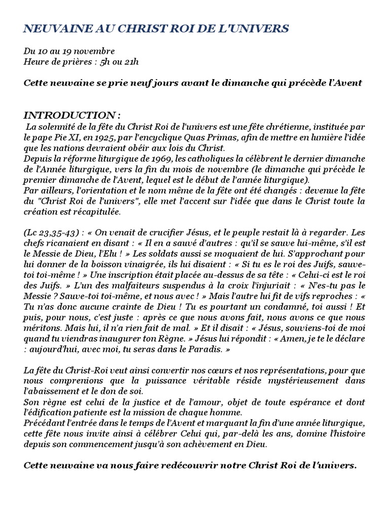 Neuvaine Au Christ Roi de L'univers | PDF | Religion et spiritualité