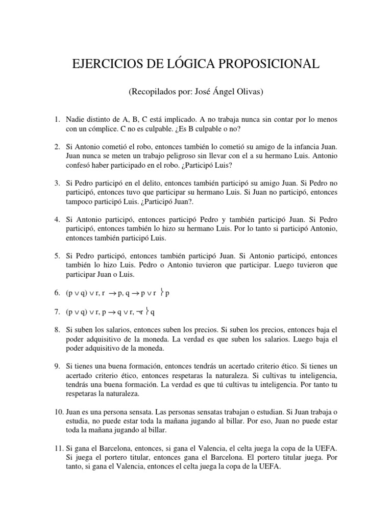 Lista Problemas Calculo Proposicional | PDF | Gases