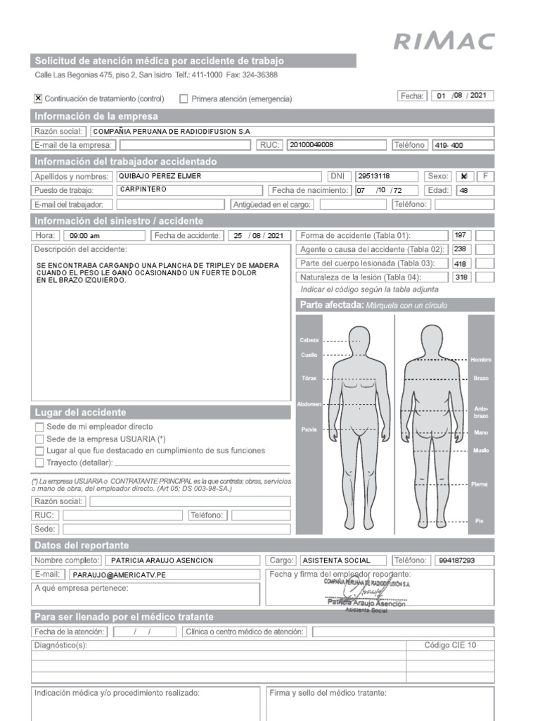 Formato de Declaracion de Accidente SCTR Salud | PDF