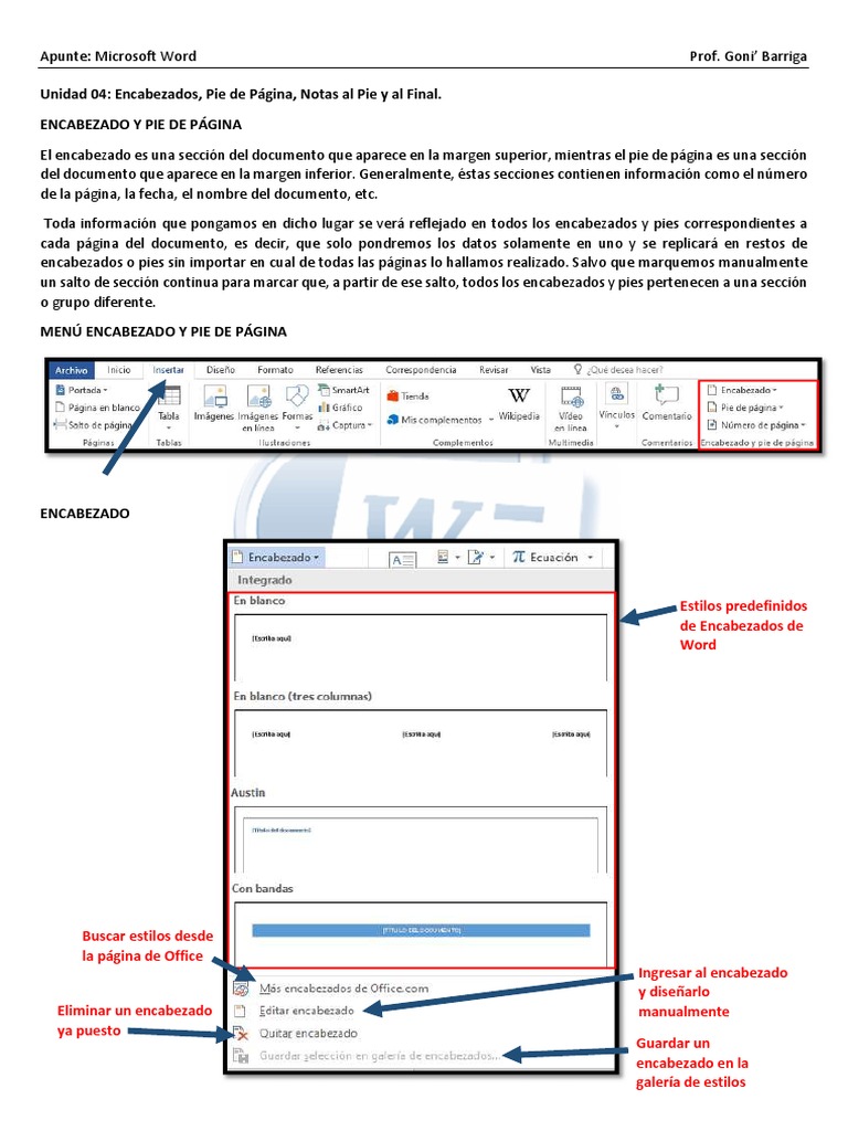 Apunte 04 - Microsoft Word - Encabezados, Pie de Página, Notas Al Pie y ...