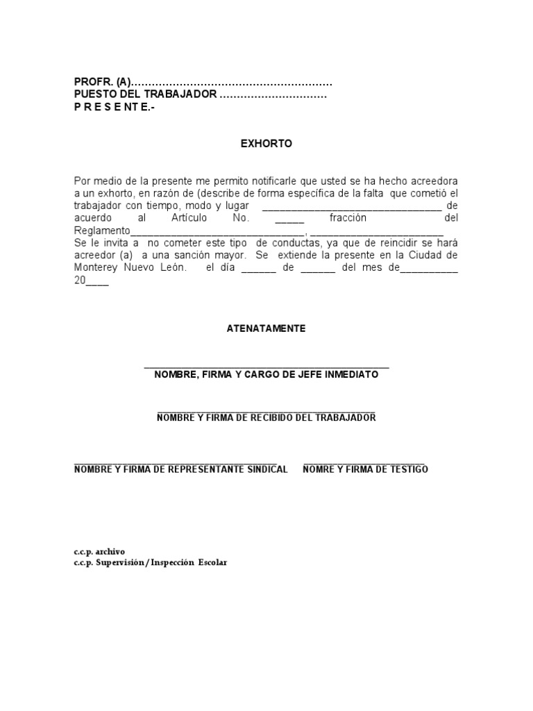Ejemplo de Exhorto Laboral | PDF | Finanzas y dinero