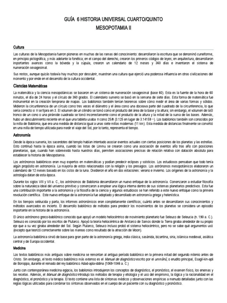 Guía 6 Historia Universal Mesopotamia Ii Pdf Mesopotamia Babilonia
