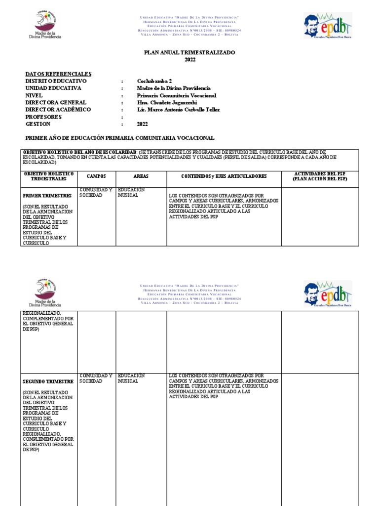 (Pat) Plan Anual Trimestralizado Primaria-2022-Formato MDP | PDF
