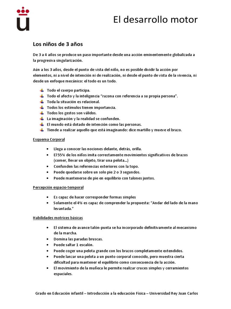 Desarrollo Motor de 3 A 5 Años | Descargar gratis PDF | Percepción | Educación de la primera ...