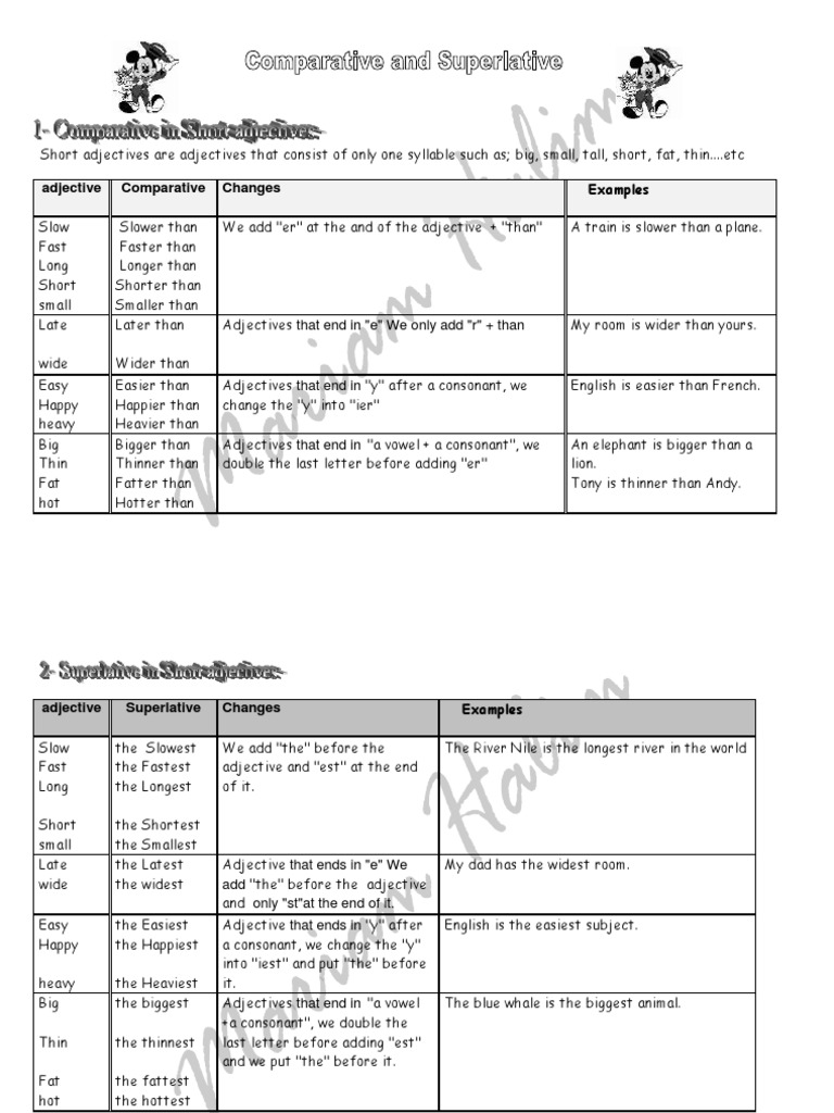 Comparative and Superlative Table | PDF