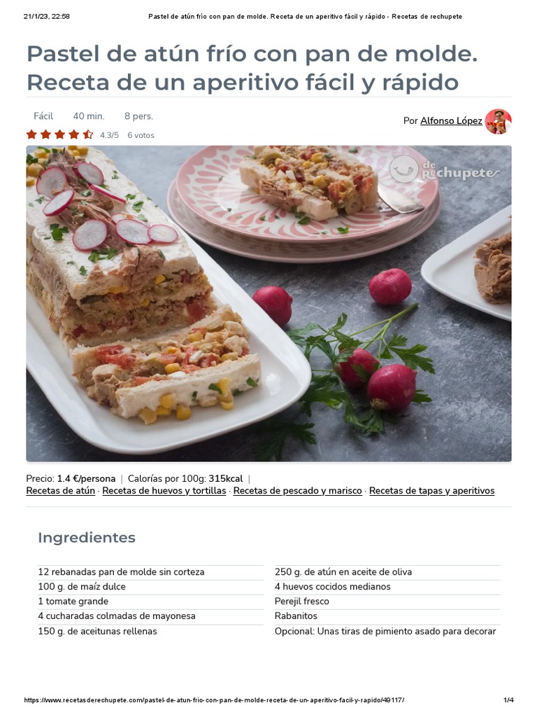 Pastel de Atún Frío Con Pan de Molde. Receta de Un Aperitivo Fácil y ...
