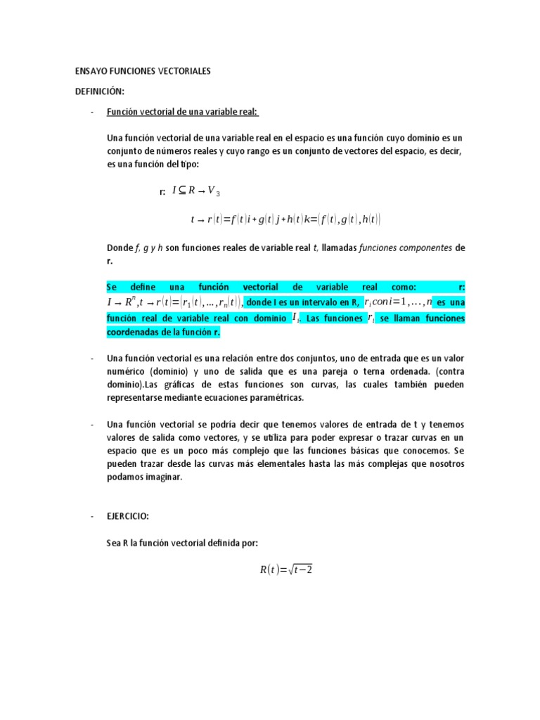 Ensayo Funciones Vectoriales | PDF | Función (Matemáticas) | Vector Euclidiano