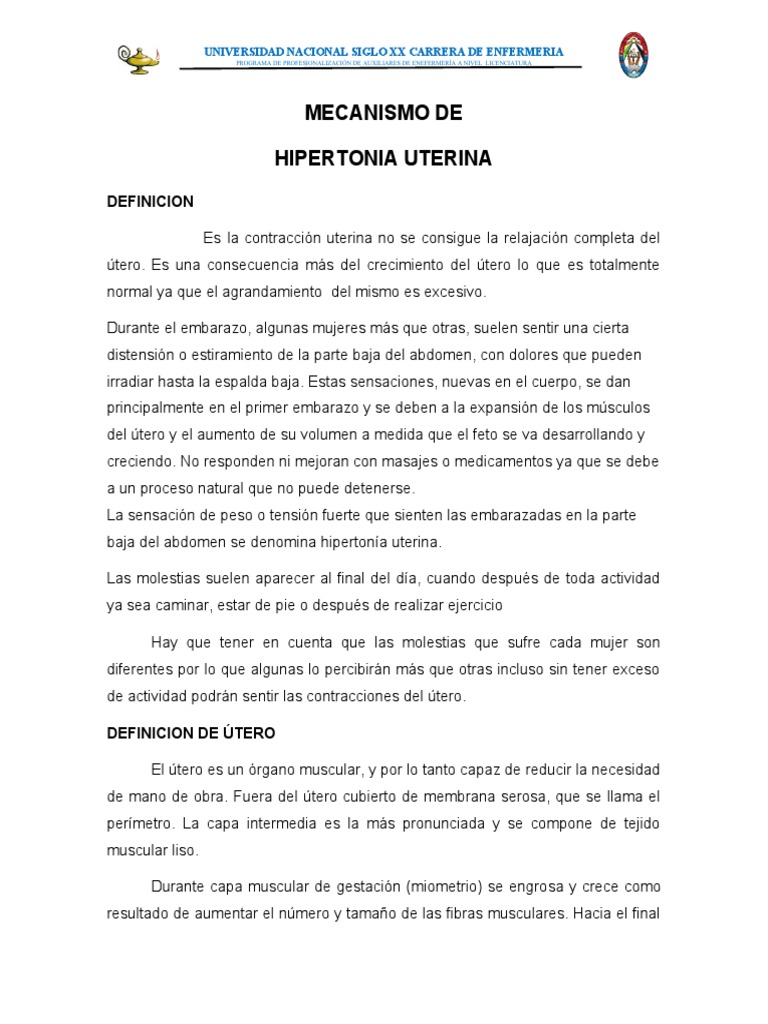 Mecanismo de Hipertonia Uterina | PDF | El embarazo | Músculo esquelético