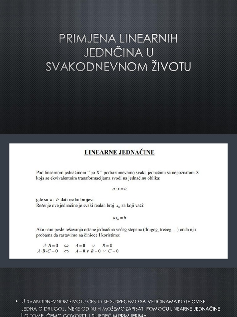Primjena Linearnih Jednacina U Svakodnevnom Zivotu | PDF