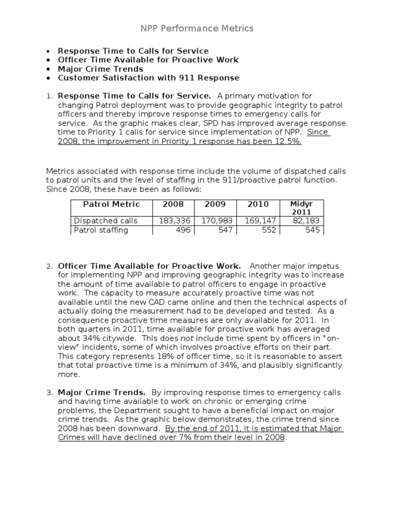 NPP Performance Metrics 0711 | PDF | 9 1 1 | Survey Methodology