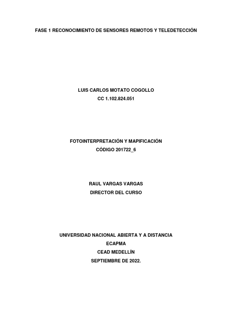 Fase 1 Reconocimiento de Sensores Remotos y Teledetección | PDF ...