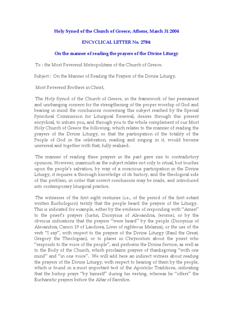 Encyclical Letter 2784 (Holy Synod of The Church of Greece) | PDF ...