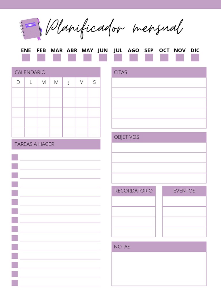 Documento A4 Planificador Mensual Calendario Editable Profesional ...