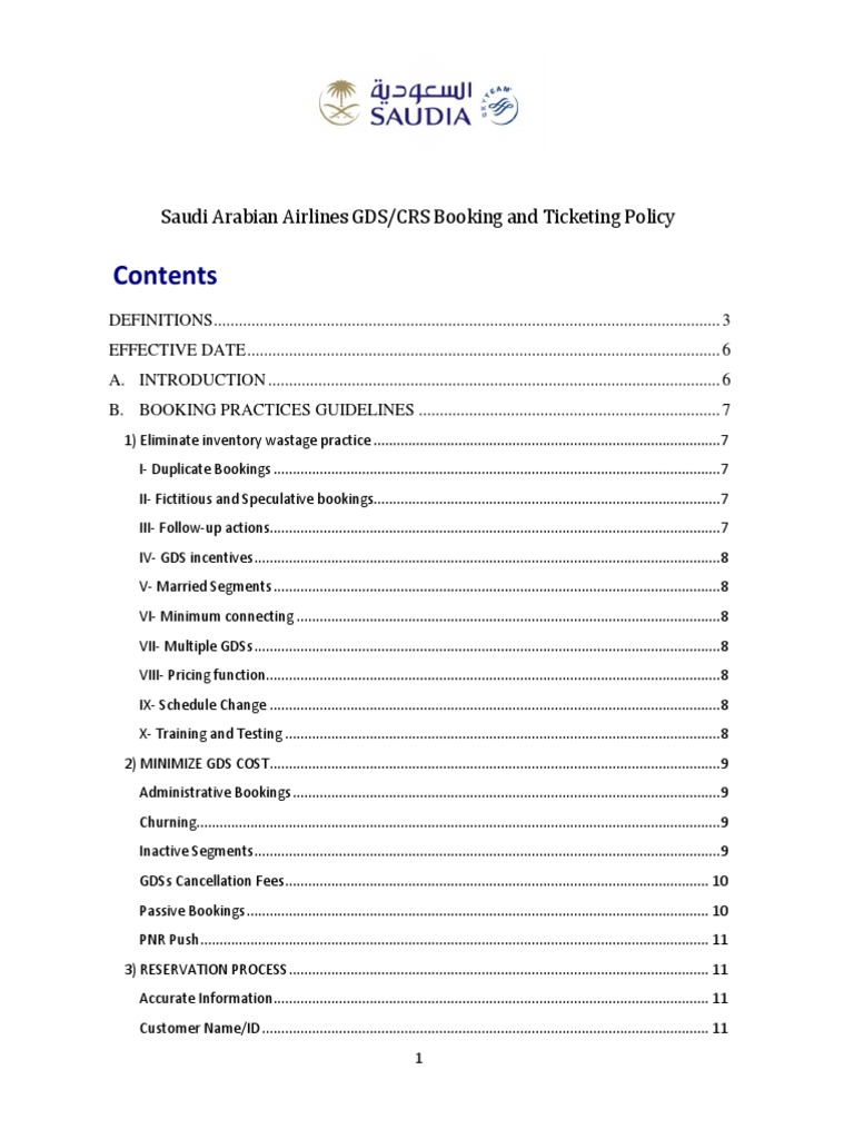 Saudi Arabian Airlines GDS/CRS Booking and Ticketing Policy | PDF | Airlines | Transport