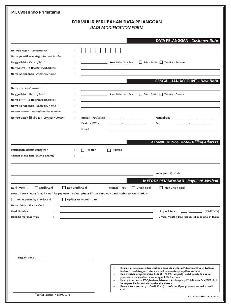 Cp-Formulir Perubahan Data Pelanggan-Rev 1.0 | PDF | Credit Card ...