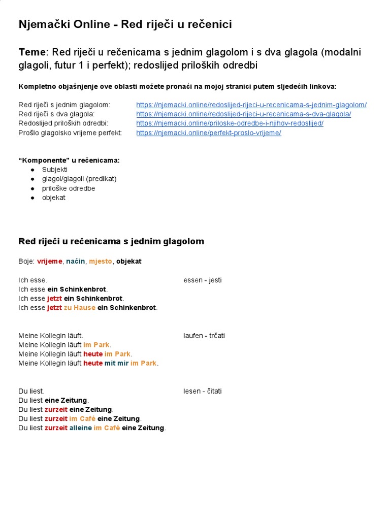 Redoslijed Riječi U Rečenici | PDF