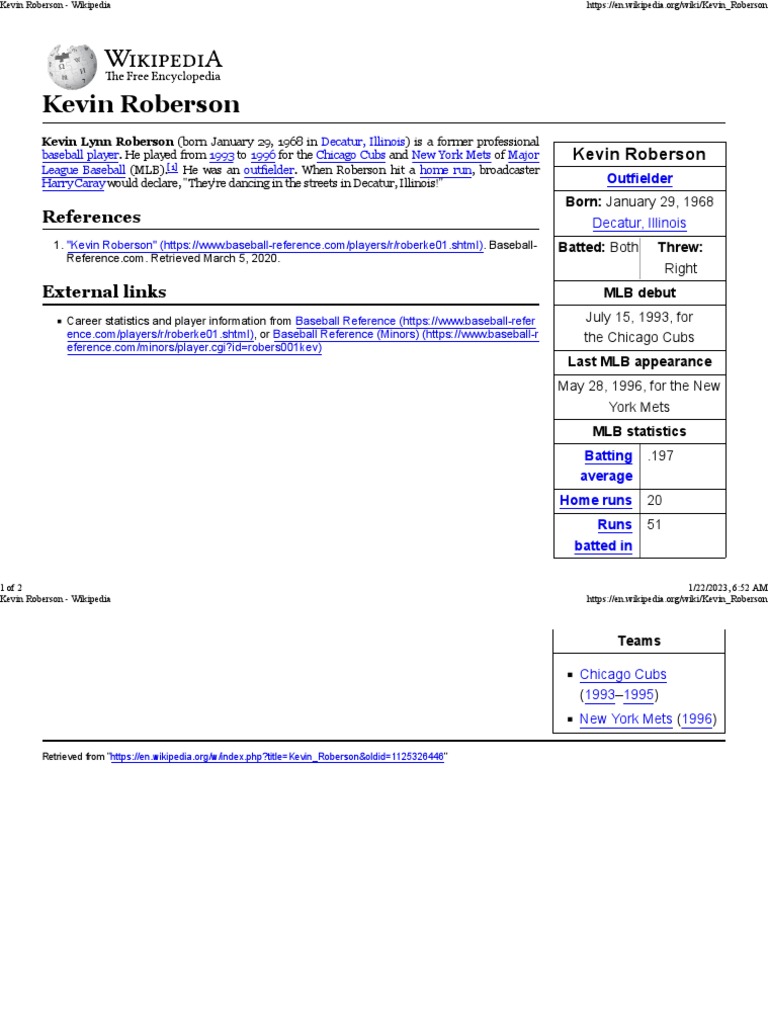 Kevin Roberson - Wikipedia | PDF | Athletic Sports | Major League Baseball