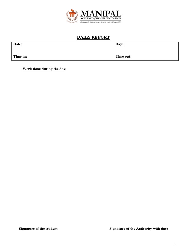 INTERSHIP DAILY REPORT FORMAT (Updated Feb 2018) PDF | PDF