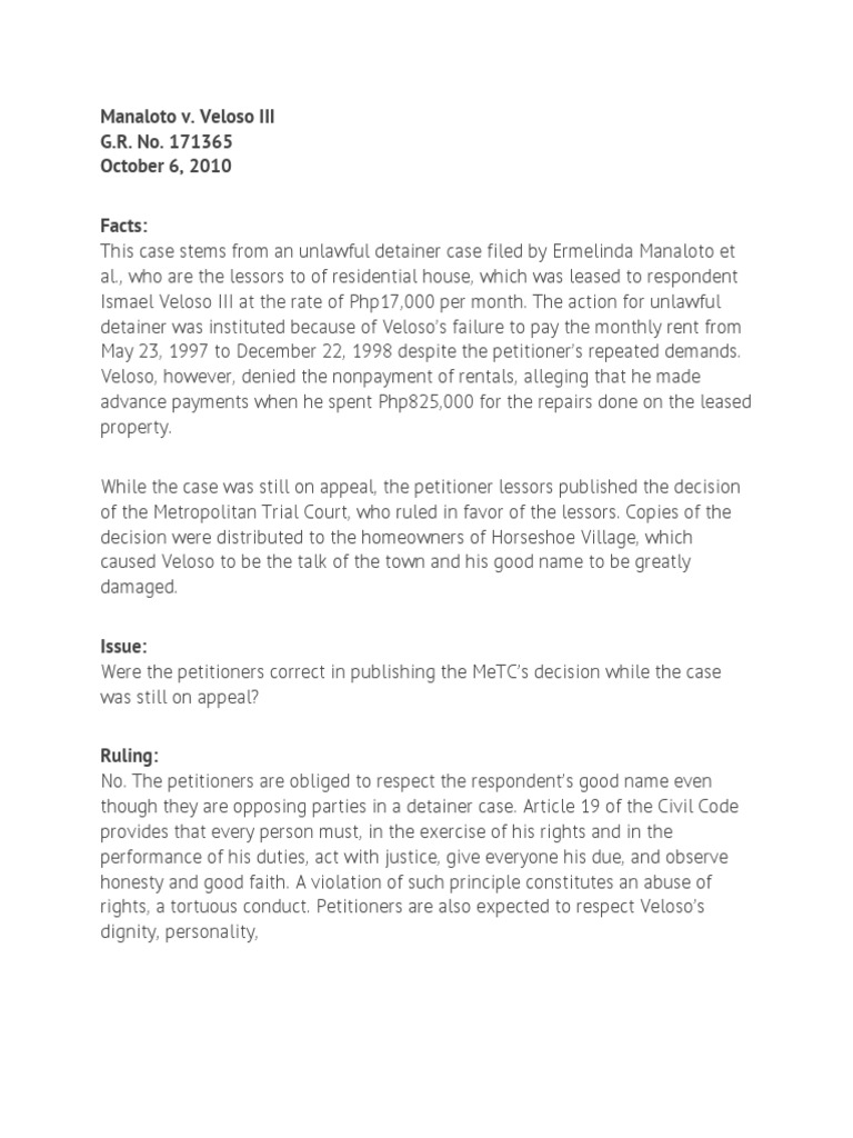 Manaloto V Veloso CASE DIGEST | PDF