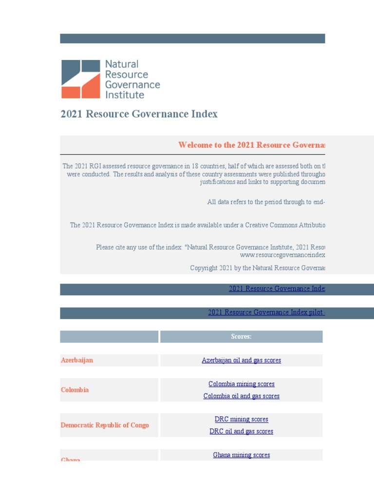 2021 Resource Governance Index Scores Workbook English | PDF | Taxes ...