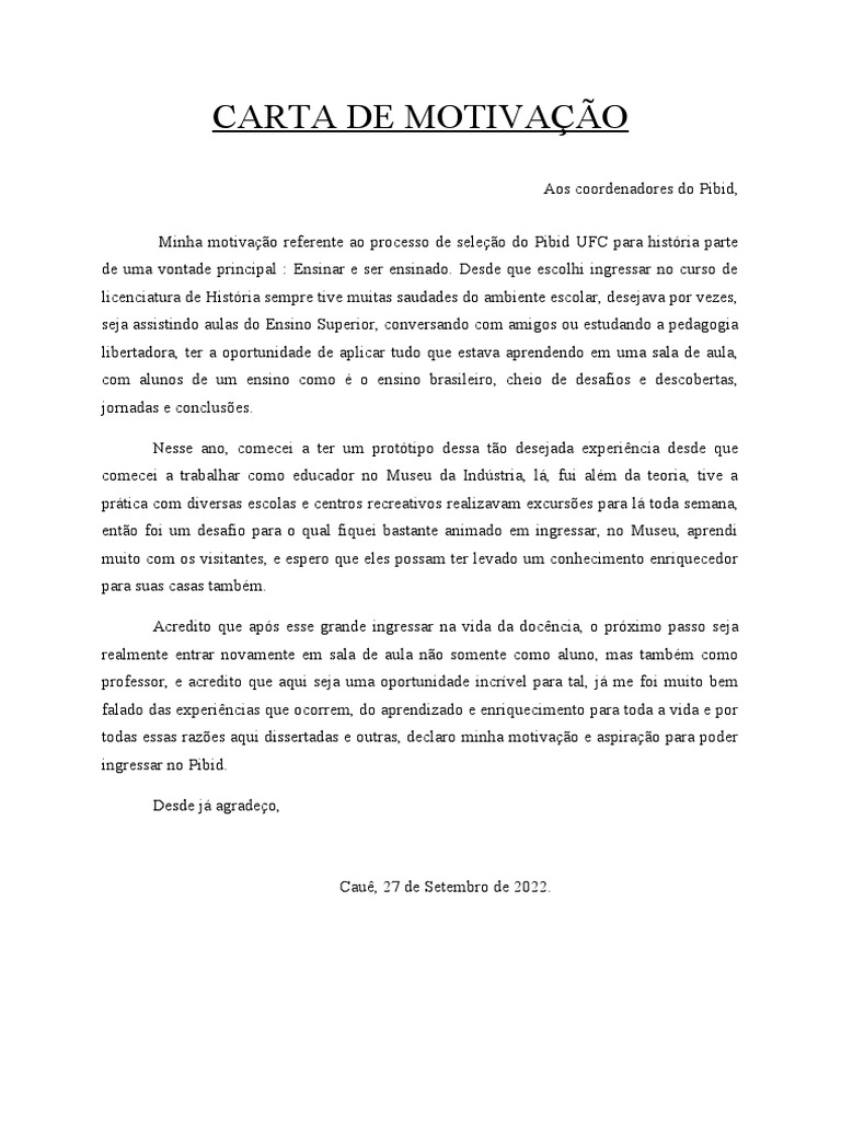 Carta de Motivação | PDF Carta de Motivação | PDF