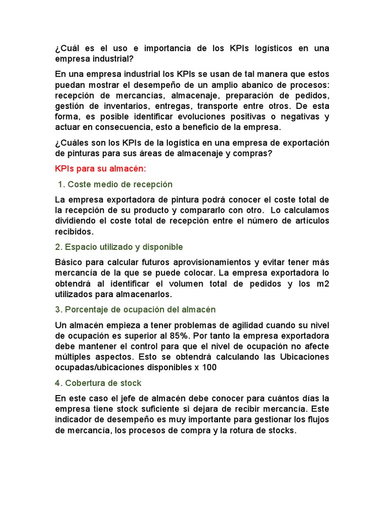 LOS KPls | PDF | Indicador de rendimiento | Logística