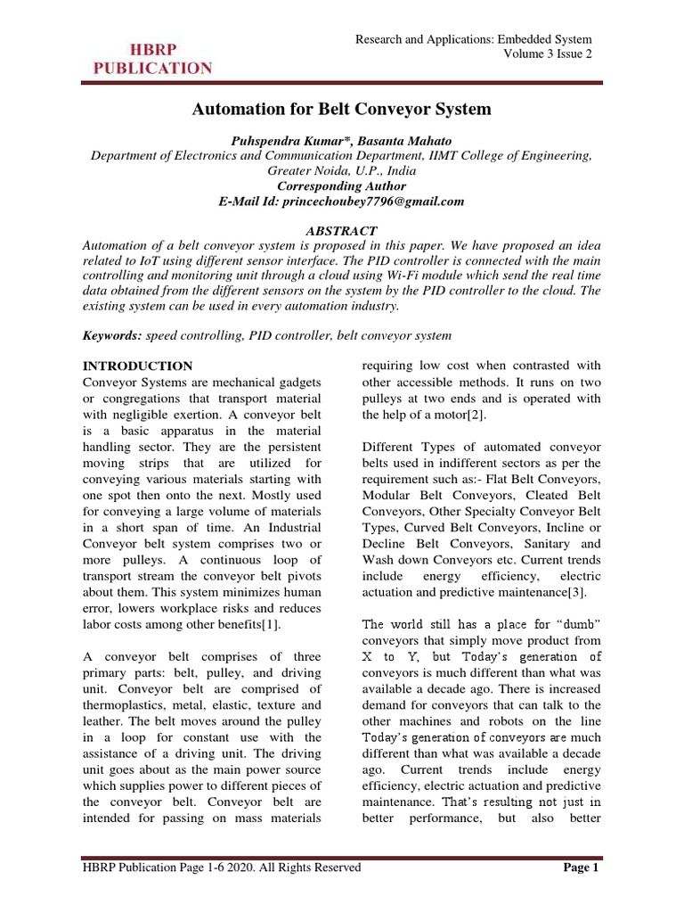 Automation For The Belt Conveyor System Formatted Paper Pdf Control Theory Automation