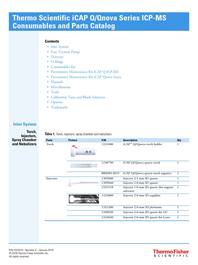 Rev K - iCAP Q, Qnova Series ICP-MS Consumables and Parts Catalog | PDF ...