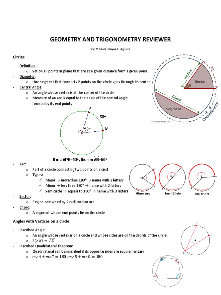 Geometry and Trigonometry Reviewer | PDF | Circle | Angle
