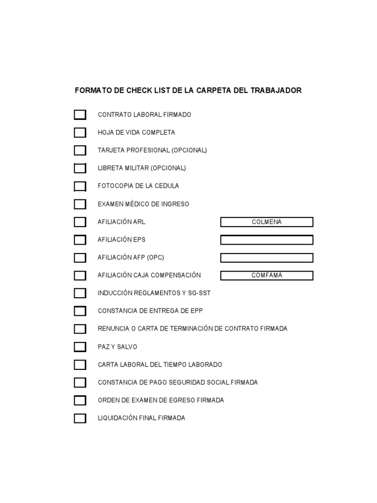 Formato de Check List Del Trabajador | PDF