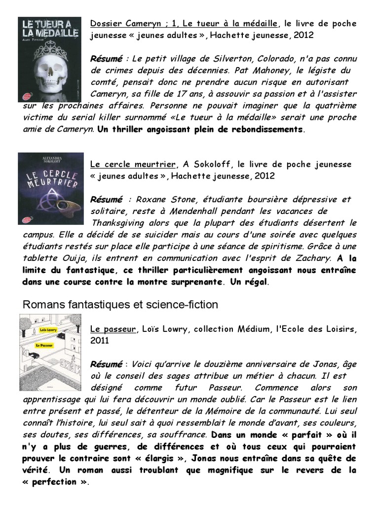 Romans jeunesse : thrillers et fantastiques | PDF | Le Passeur