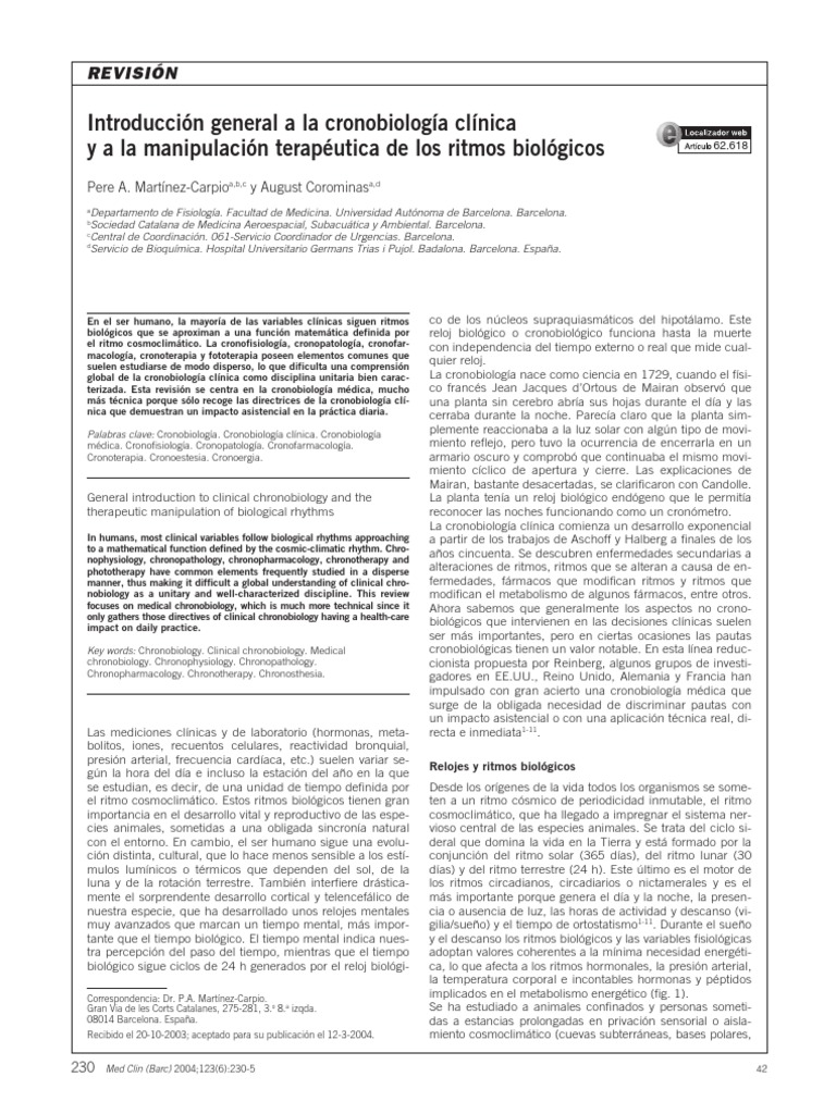 Introduccion General A La Cronobiologia | PDF | Sangre | Medicina CLINICA