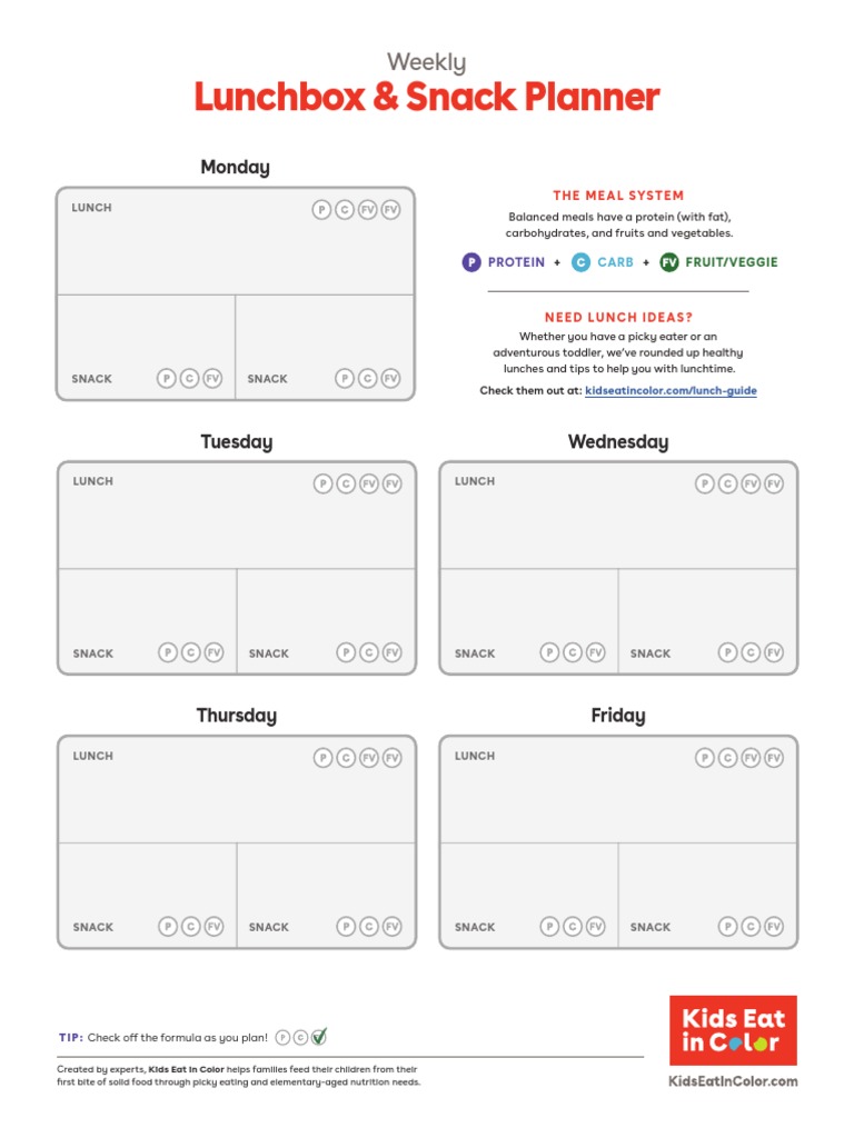 Kids Lunch & Snack Planner Guide | PDF | Lunch | Meal