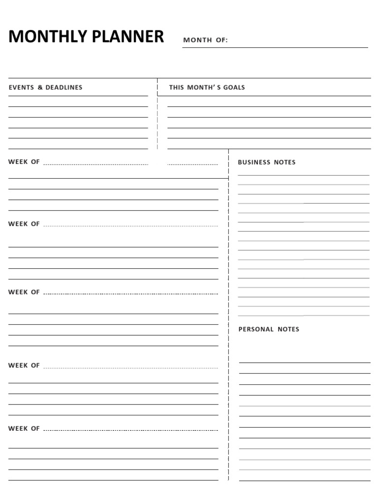 Monthly Planner: Events & Goals | PDF