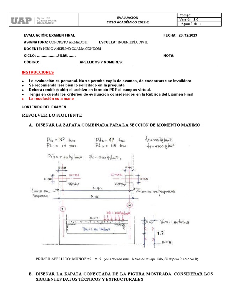 Examen Final de Concreto Armado Ii... | PDF | Prueba (evaluación) | Informática