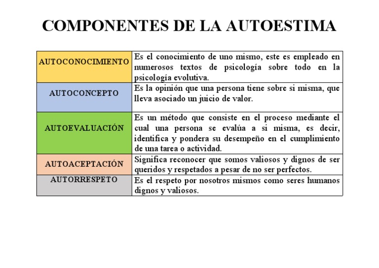 Componentes de La Autoestima | PDF