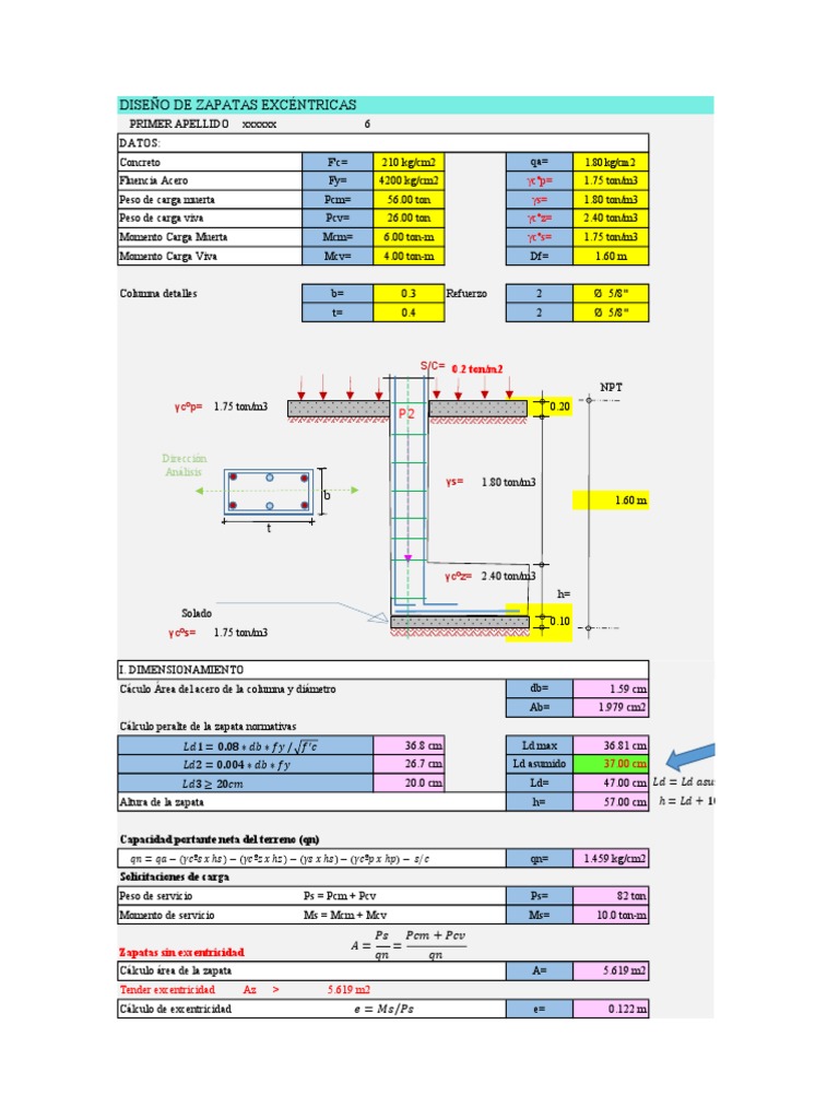 Diseño De Zapatas Excéntricas: γcºp= γs= γcºz= γcºs= | PDF | Ingeniería estructural | Hierro
