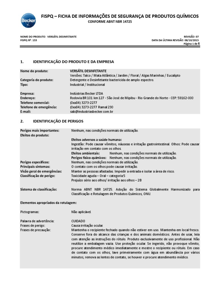 Fispq Desinfetante | PDF | Embalagem e rotulagem | Desperdício