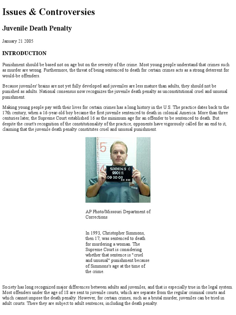 Juvenile Death Penalty | PDF | Capital Punishment | Eighth Amendment To ...