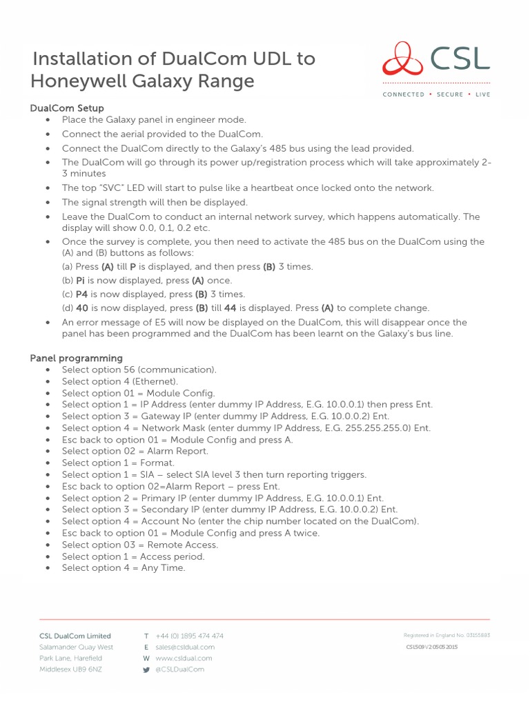 Installation of DualCom UDL To Honeywell Galaxy Dimension SIA | PDF ...