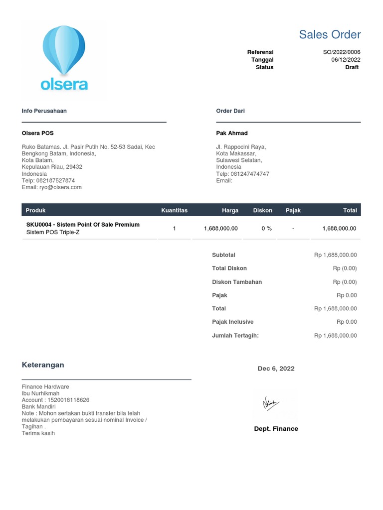 Sales Order SO 2022 0006 | PDF