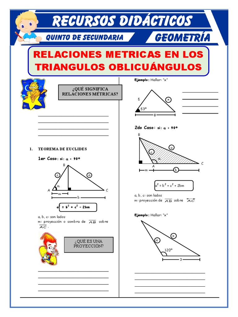 Ejercicios de Relaciones Métricas en Triangulos Oblicuangulos para Quinto de Secundaria | PDF ...