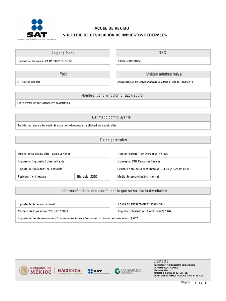 Acuse de Recibo Devolución de Impuestos | PDF | Privacidad de la información | Gobierno