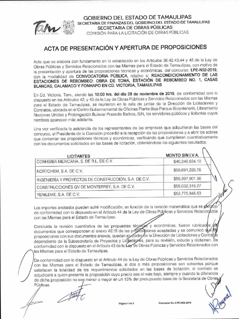 Acta De Apertura De Proposiciones N52 19 Pdf