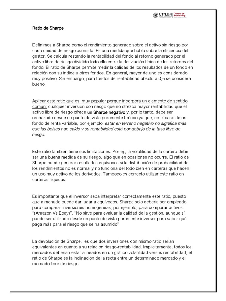 Ratio de Sharpe - Sortino y Treynor | PDF | Relación de Sharpe ...