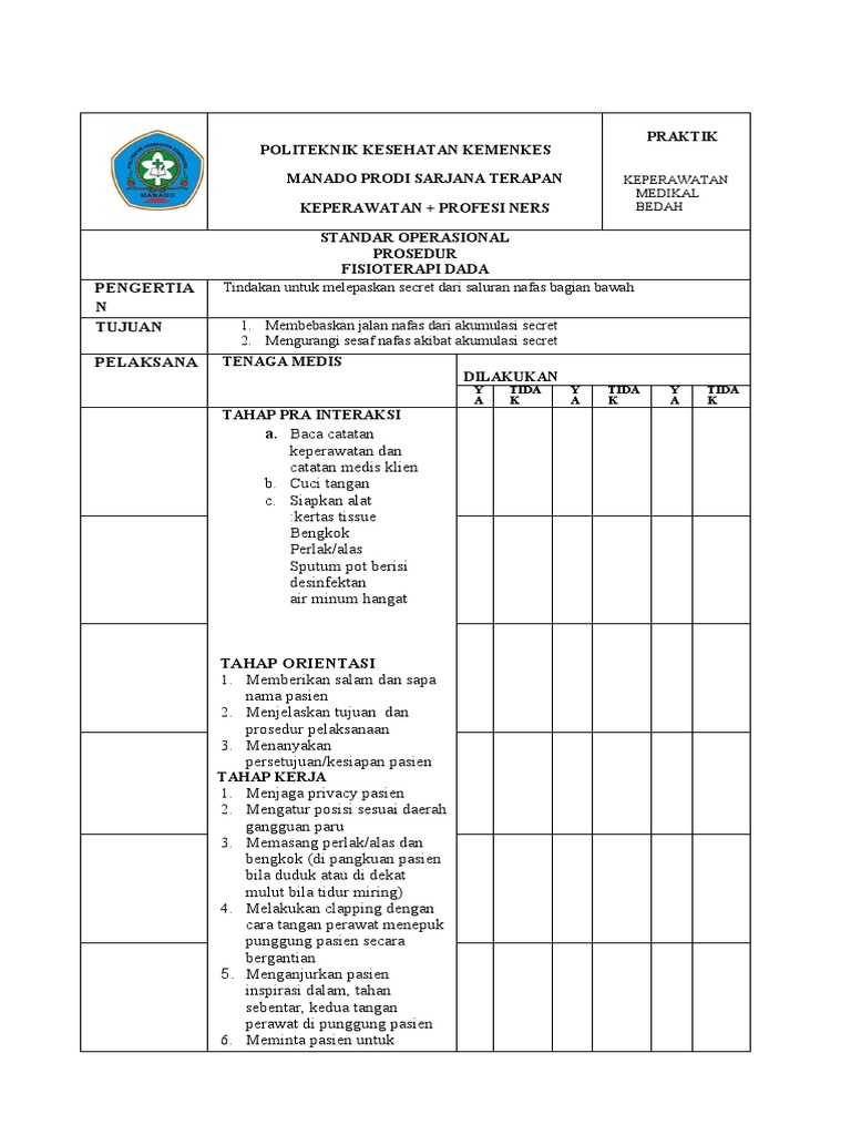 Sop Fisioterapi Dada | PDF