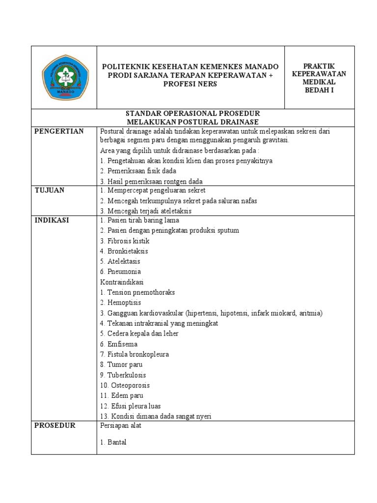 Prosedur Postural Drainase Keperawatan | PDF