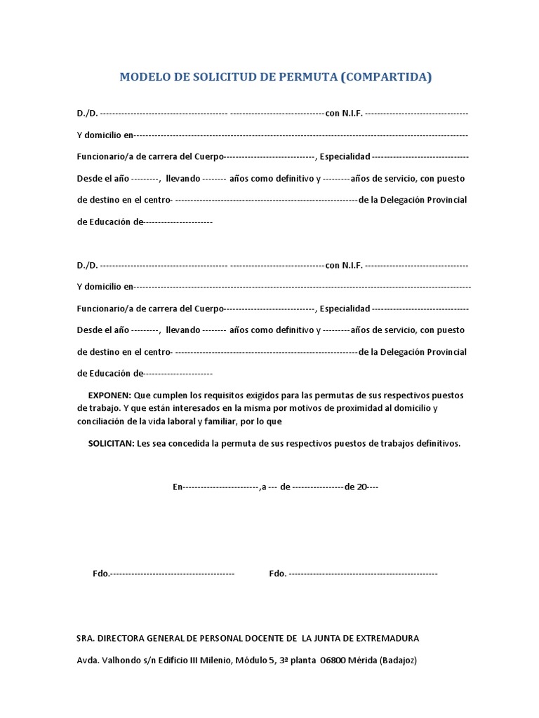 Modelo de Solicitud de Permuta Laboral | PDF
