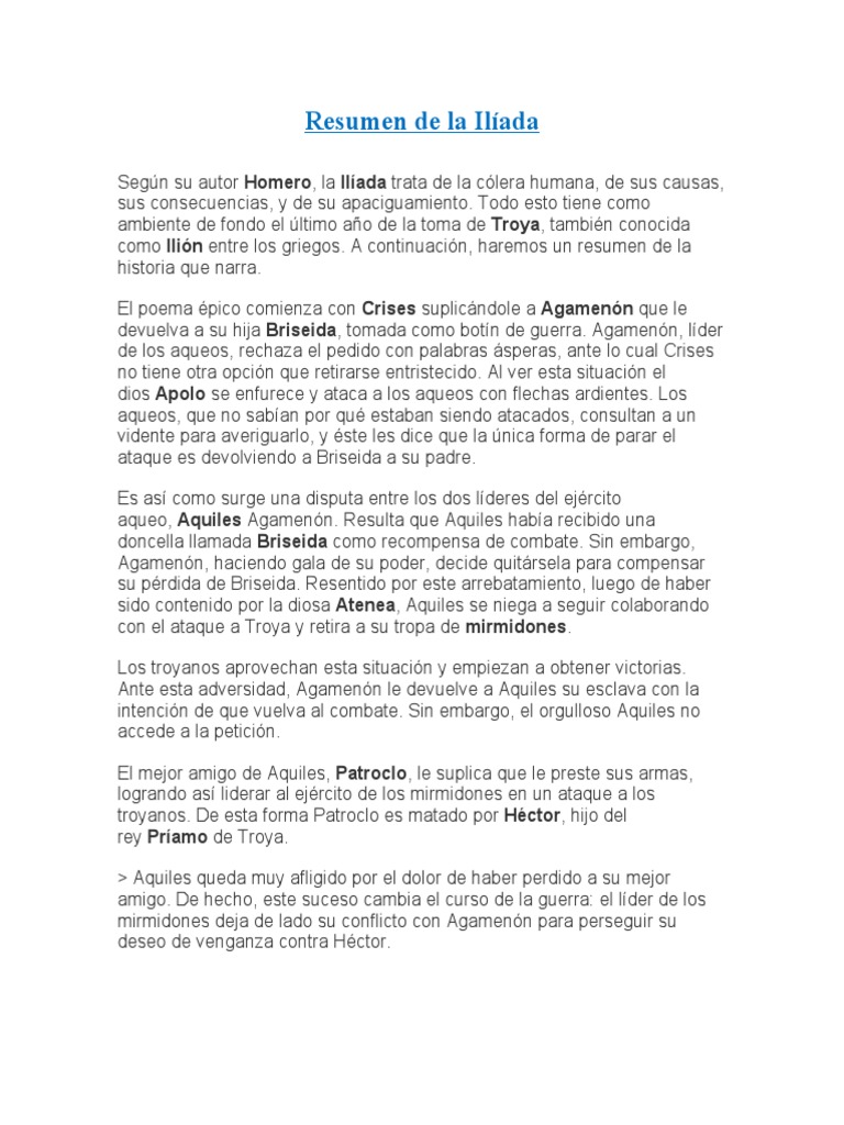 Resumen de La Ilíada | PDF | Odiseo | Héctor